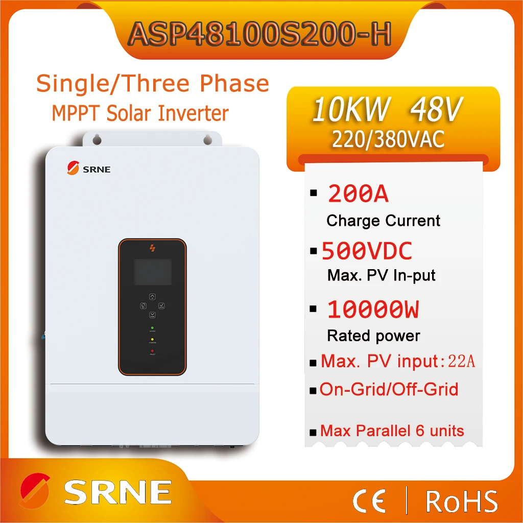 SRNE 10KW Hybrid Solar Inverter 48V 230V Off Grid Inverter Dual Input ...
