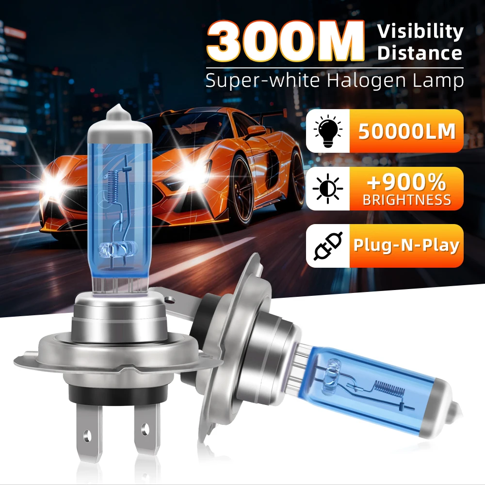 2/4pcs H7 Halogen Bulbs Canbus Super Bright 12V 100W White 6000K Auto ...