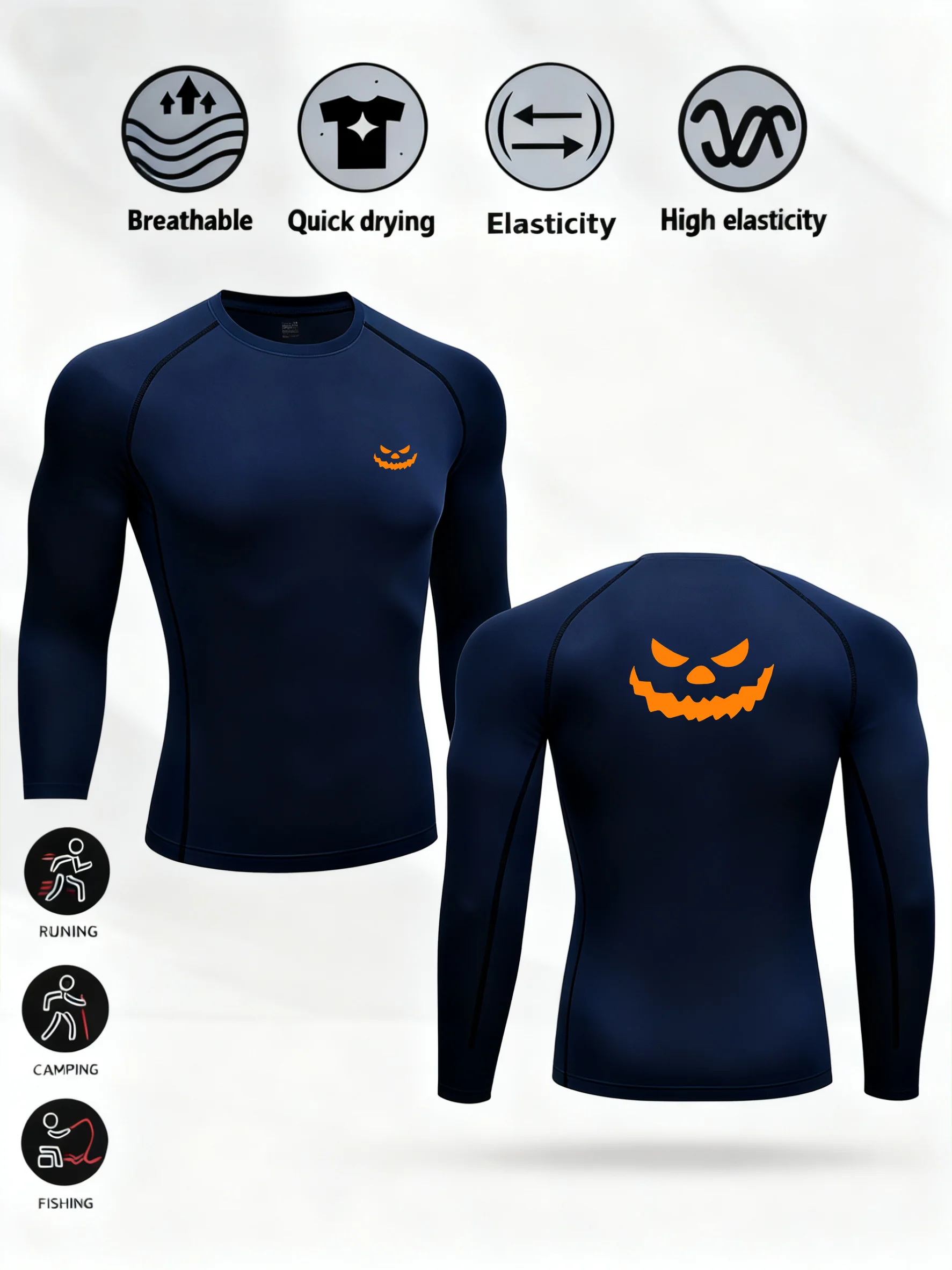 Men's Ghost face print quick-dry Compression Sports Shirt Turtleneck ...