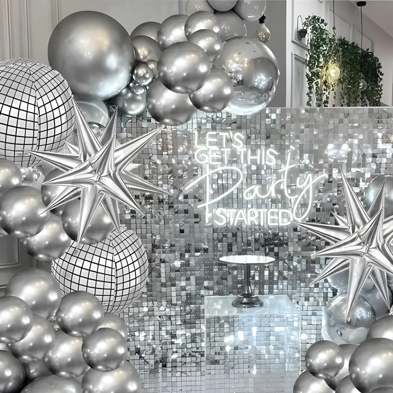 112 Pcs Disco Silver Bolloon Arch Balloons set, Metallic Silver Balloon ...