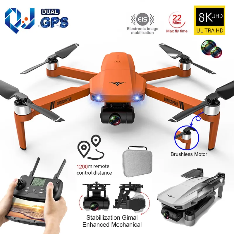 QJ Dron plegable KF102 con GPS, cámara 8K HD, cardán de 2 ejes ...