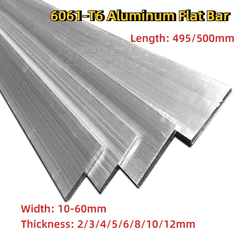 1-5Pcs Length 495mm/500mm 6061-t6 Aluminum Flat Bar Width 10-60mm ...