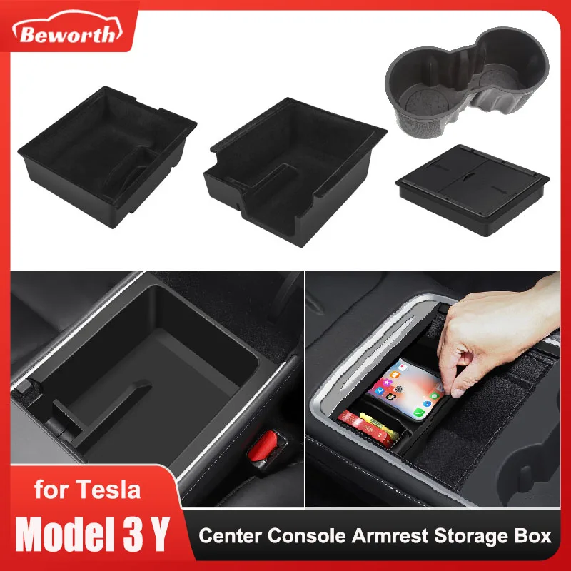 Car Storage Box For Tesla Model Y 3 Center Console Trays Armrest Hidden ...