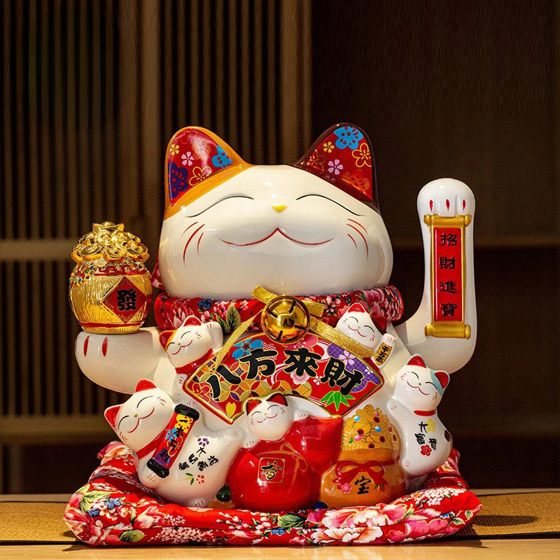 8-Inch-Electric-Ceramic-Shaking-Hands-Lucky-Cat-Ornaments-Cashier ...