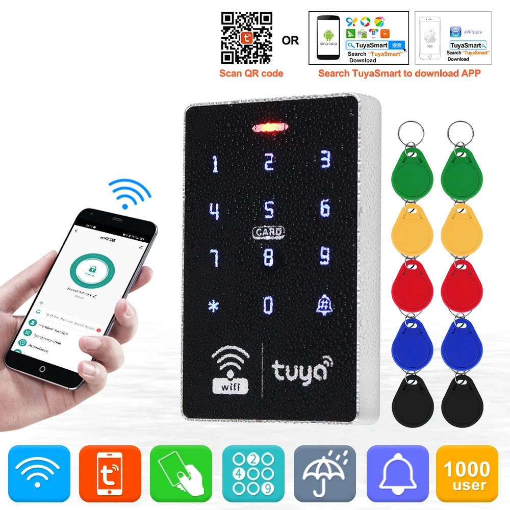 WiFi Tuya Door Access Control Keypad IP68 Waterproof RFID Keyboard Controller Reader Touch Door ...