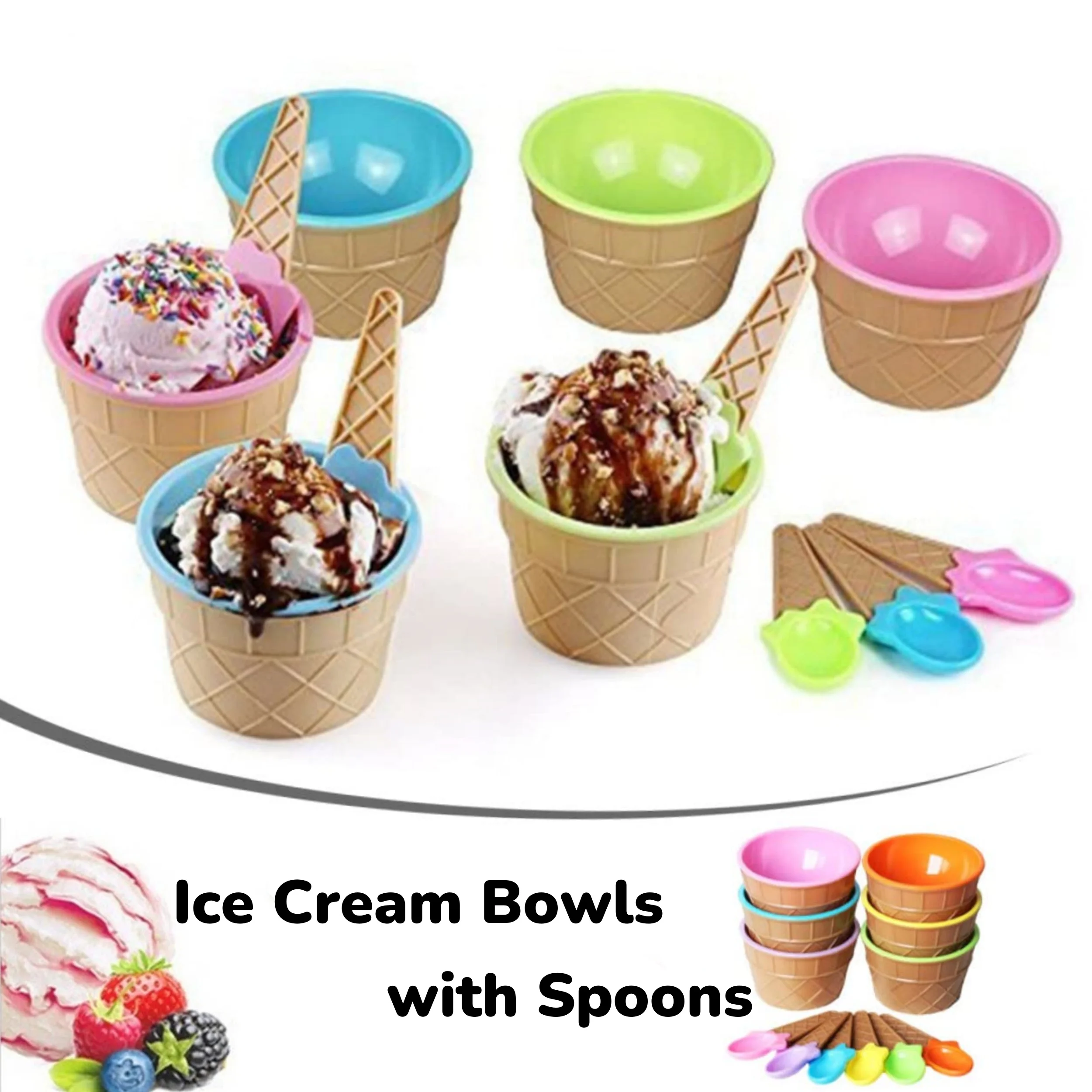 1/4Pcs Vibrant Colors Ice Cream Bowls and Spoons Set Includes Sundae ...