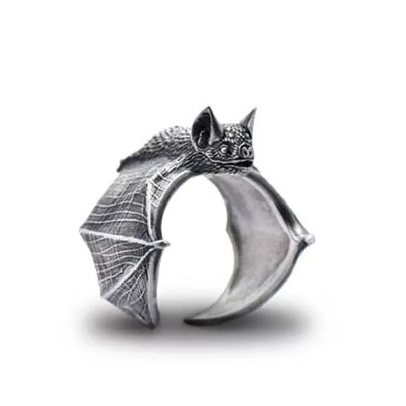 Vintage Black Stainless Steel Bat Wing Couple Rings for Men Women Punk ...