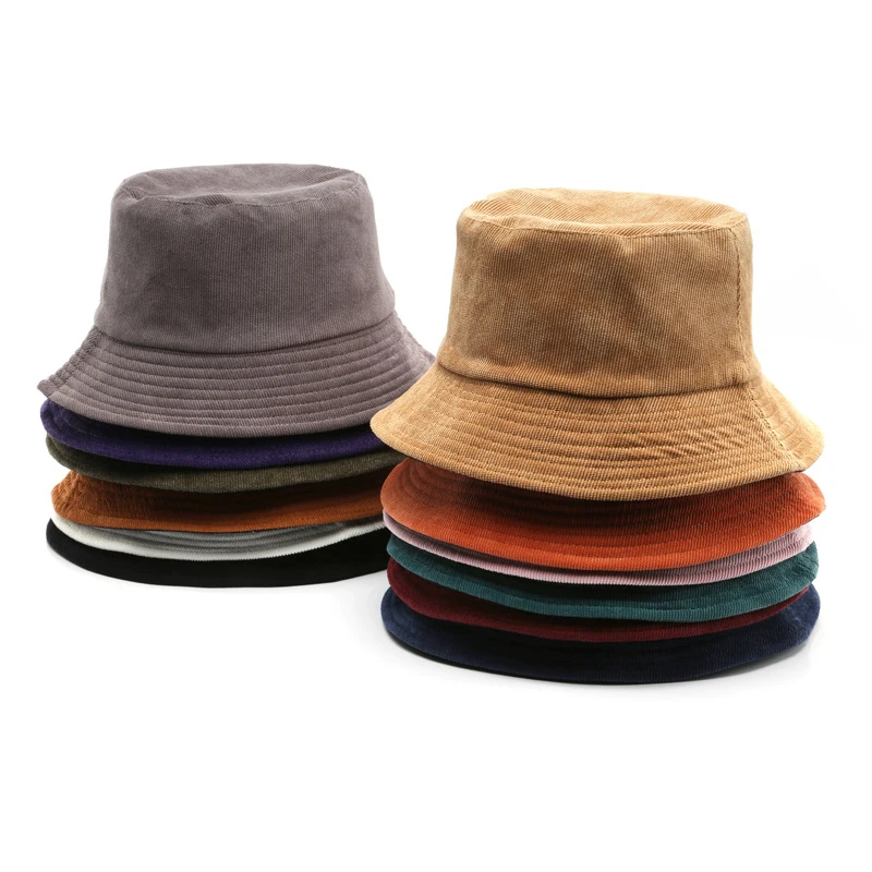 Corduroy-Bucket-Hat-For-Women-Men-New-Spring-Solid-Color-Double-edged ...