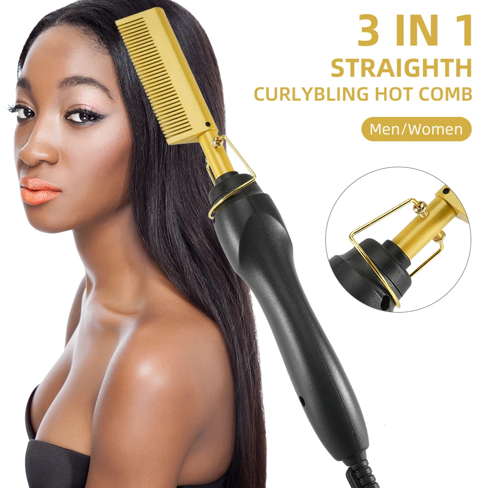 3-in-1-Straightener-Curly-Bling-Hot-Comb-Electric-Hair-Straightener-Wet ...