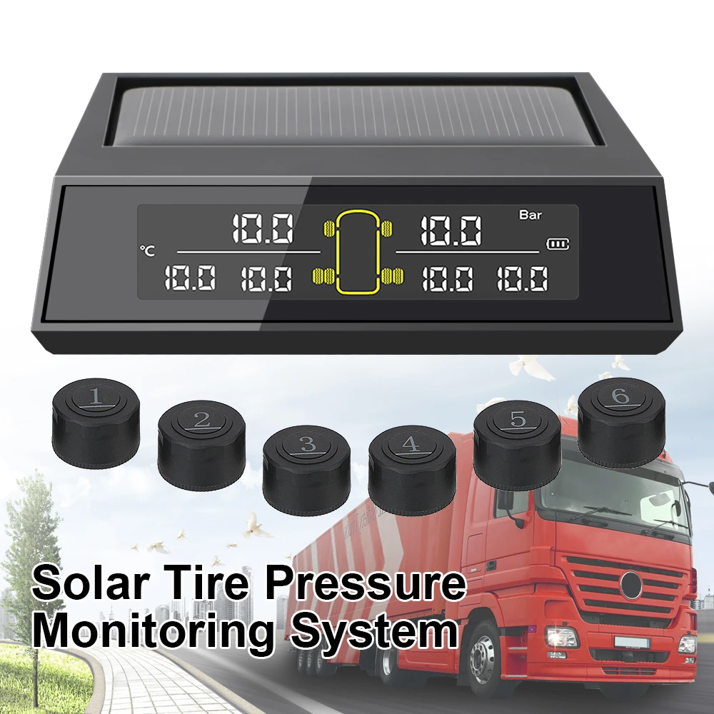 6 Tyre Sensor Solar Tpms Digital Wireless Tire Pressure Monitoring ...
