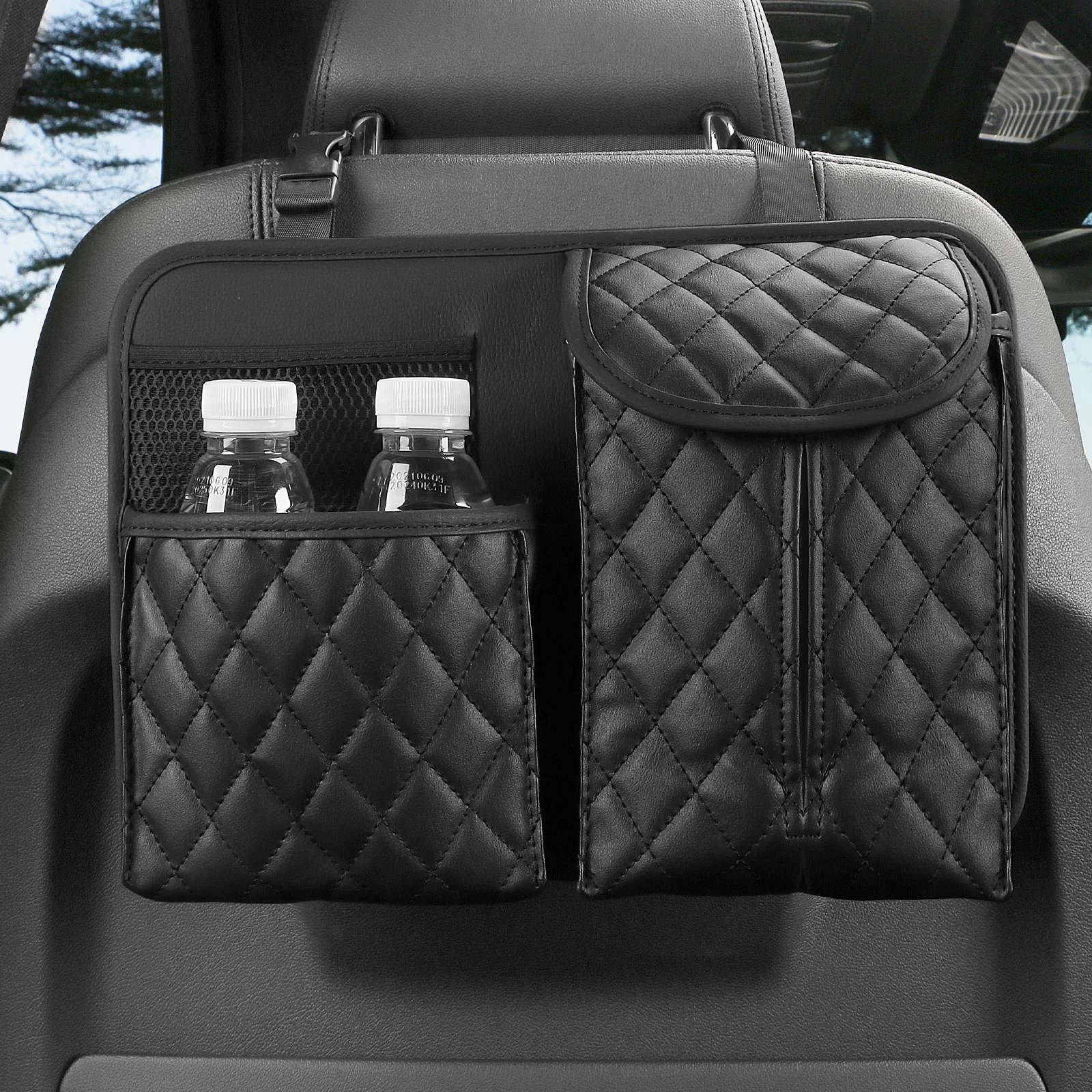 Universal Car Seat Back Storage Organizer Bag Leather Tissue Box Cup ...