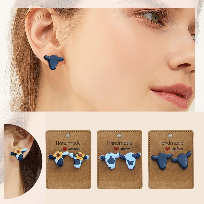 Cute Animal Stud Earrings Highland Cow Ear Stud Fashion Jewelry Simple ...