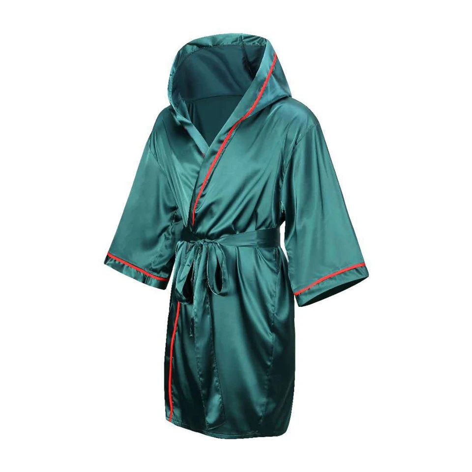 Boxing-Robe-with-Hood-Green-Silk-Satin-Adult-Martial-Arts-Kickboxing ...
