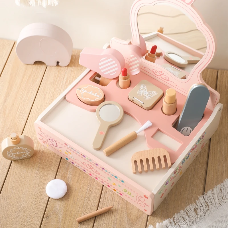 Wooden-Makeup-Set-Play-House-Toys-Children-Simulation-Dressing-Table ...