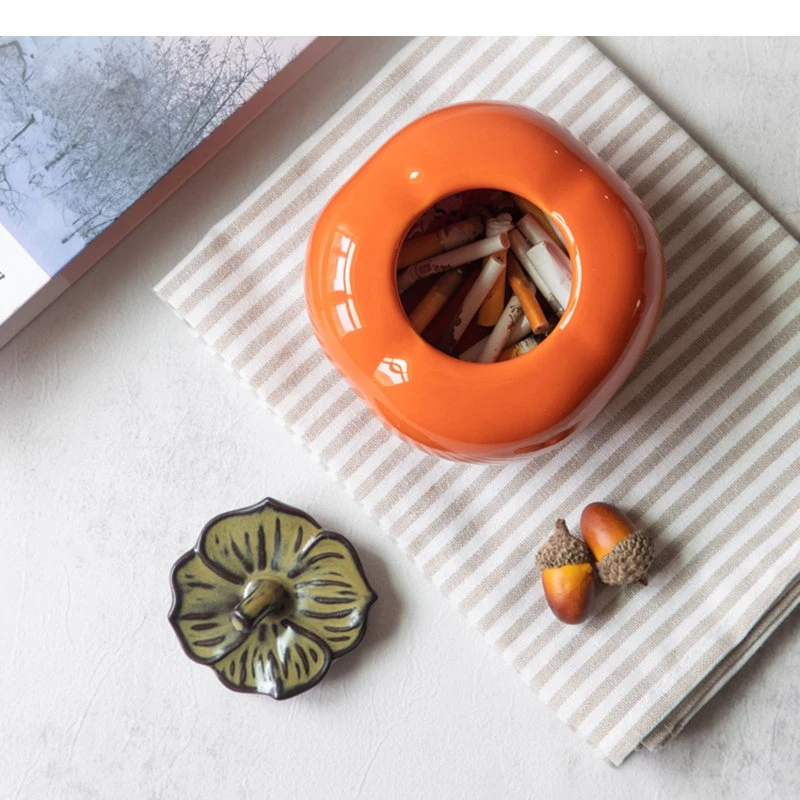 Persimmon Shape Ceramic Cigar Ashtray with Lids Ash Tray Soot ...