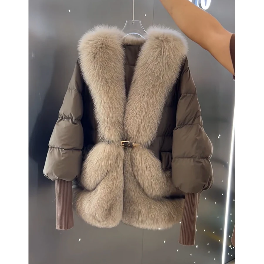 Women-s-Winter-Real-Goose-Feather-Coat-With-Fox-Fur-Short-Natural-Fox ...
