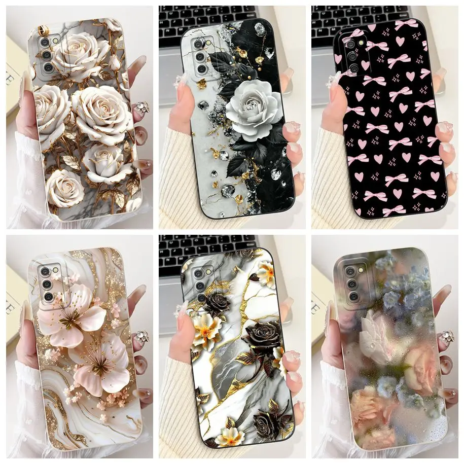 For Samsung Galaxy A03s Case SM-A035F Cover Fashion Flower Bowknot Soft ...