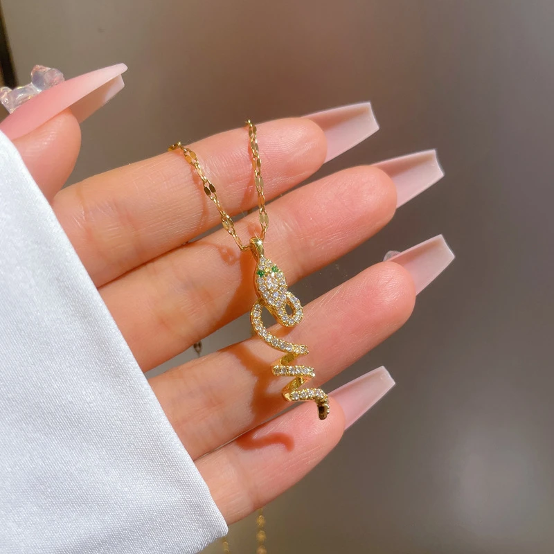 Stainless-Steel-Snake-Necklaces-For-Women-Gold-Color-Cubic-Zircon ...