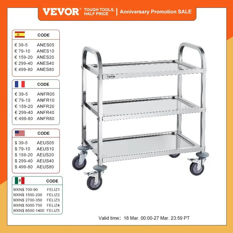 VEVOR-Stainless-Steel-Cart-3-2-1-Layers-Lab-Utility-Cart-Medical-Cart-W ...