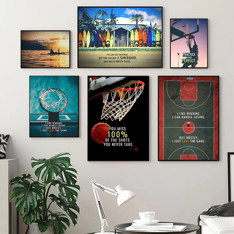 Sport-Basketball-Inspirational-Words-Canvas-Painting-Motivational ...