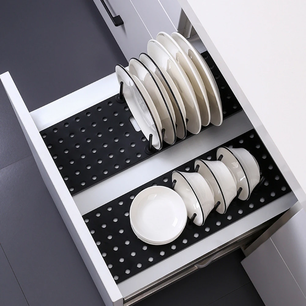 Kitchen-Organizer-Adjustable-Dish-Plate-Storage-Holder-Drawer ...