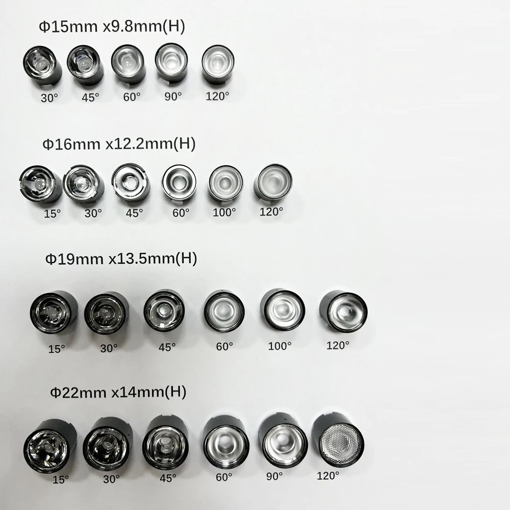 15mm 16mm 19mm 22mm 10pcs15/25/30/45/60/90/120 degrees LED Lens With ...