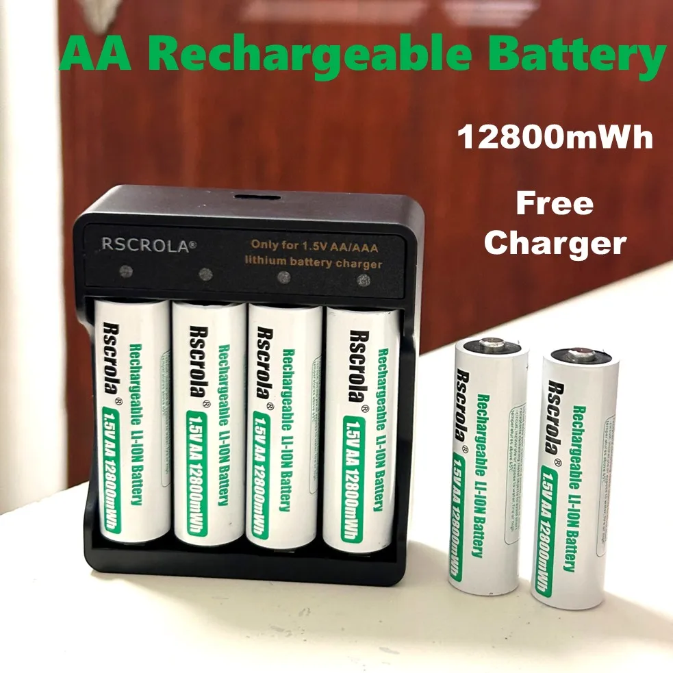 Rechargeable Lithium Battery AA 12800mWh Long-Lasting AA Rechargeable ...