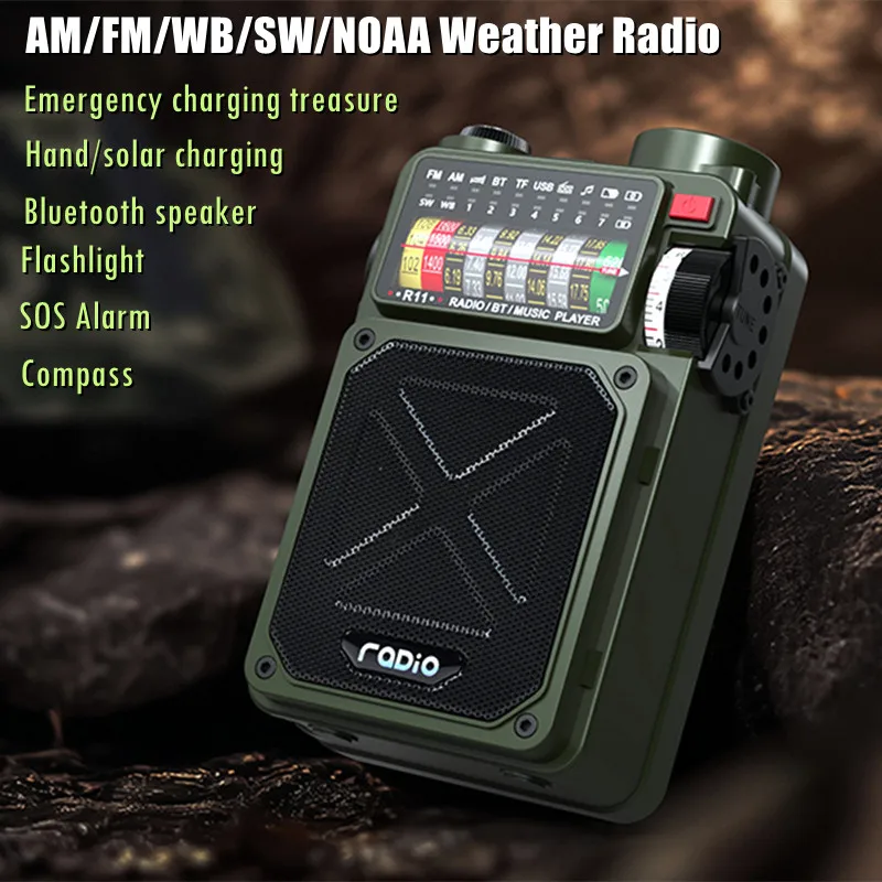 R11 Radio extérieure militaire Portable haut-parleur manivelle charge ...