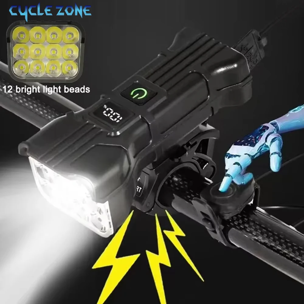 12-LED-Bike-Light-with-Horn-Rechargeable-Bicycle-Front-Light-MTB ...