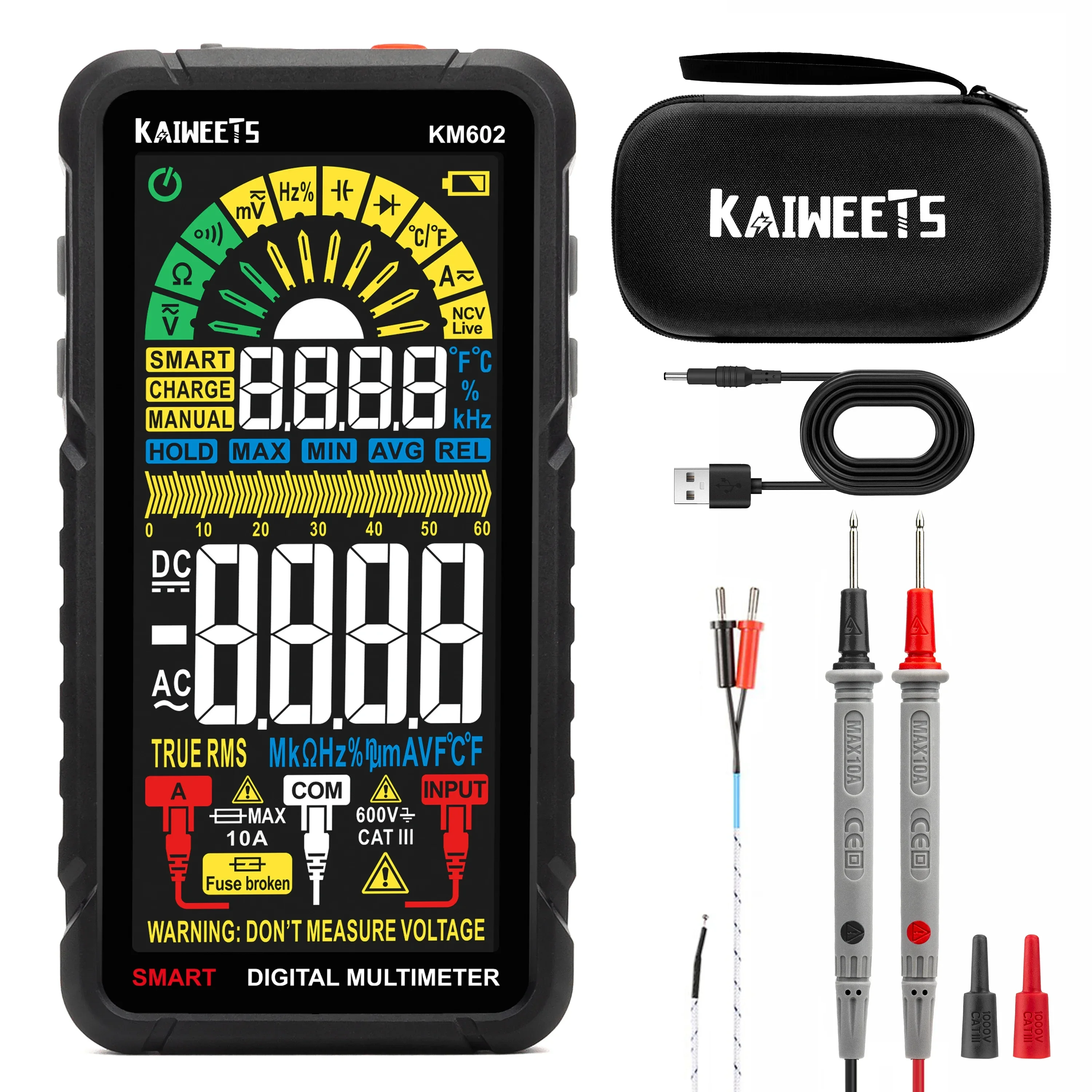 KAIWEETS KM602 Smart Multimeter Digital Intelligent 6000 Counts Mini ...