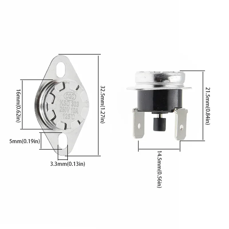 정상 폐쇄 온도 스위치, 수동 리셋 KSD303, 45C-150C 10A, 250V, 75C, - 티몬