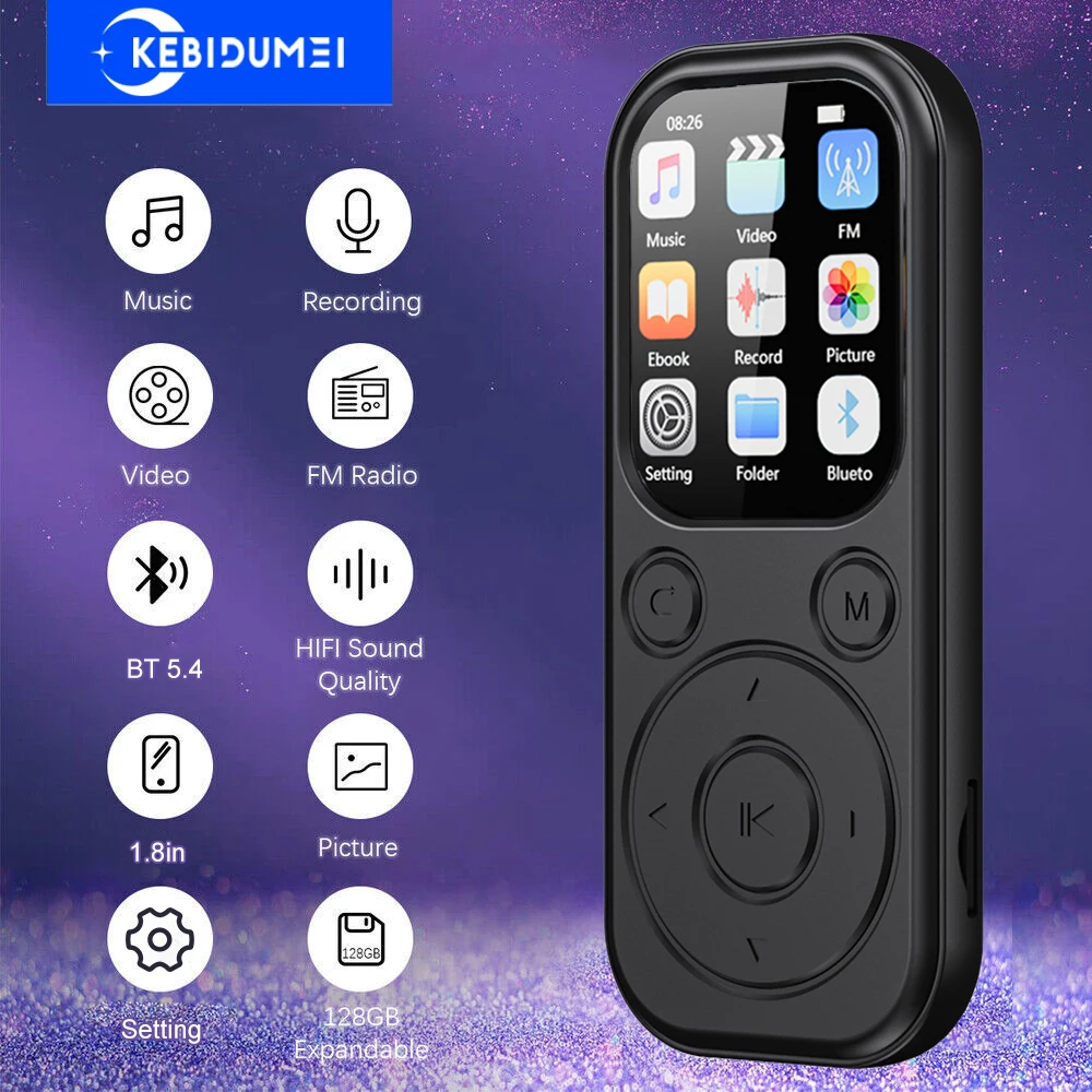 Bluetooth 5.4 MP3 Player 1.8inch Screen Portable Music Audio Player ...