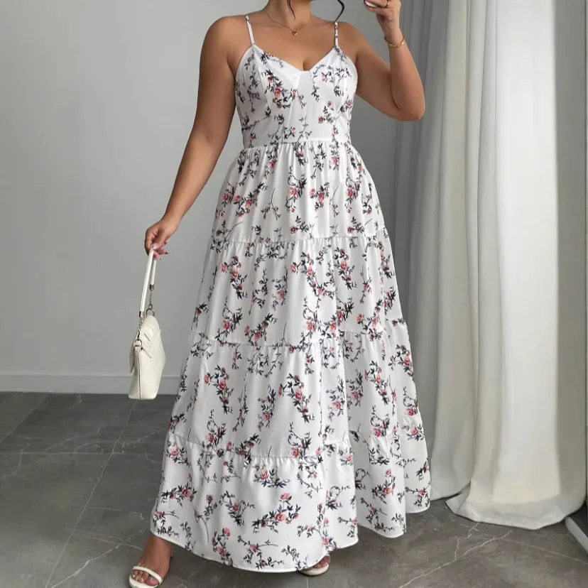Plus Size Temu Large Size Floral Print Halter Dress Women's Gentle ...