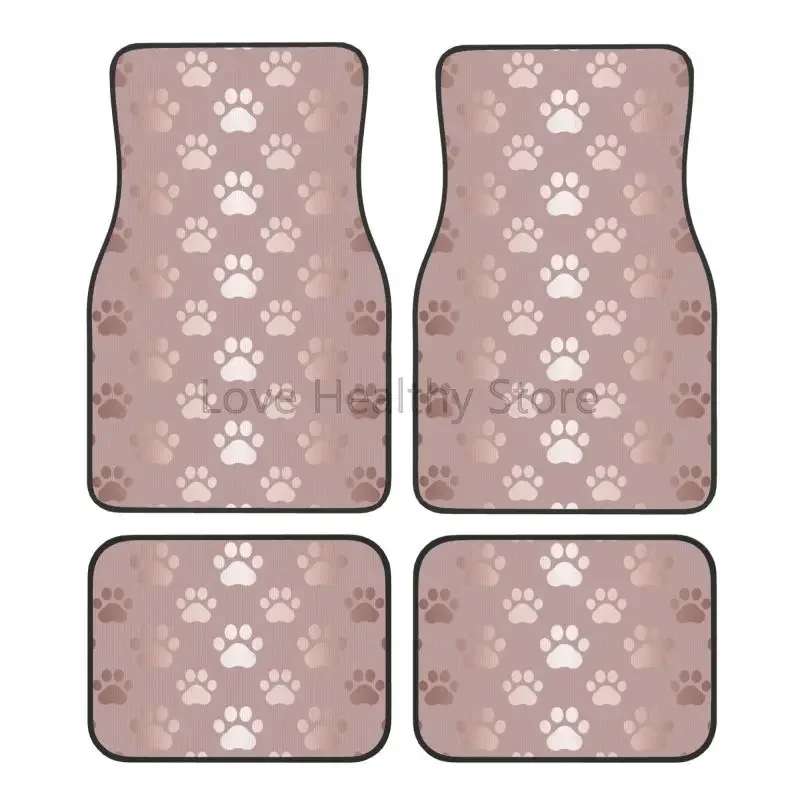 Rose Gold Dog Paw Car Floor Mats of 4 Pieces Front and Rear Foot Mats ...