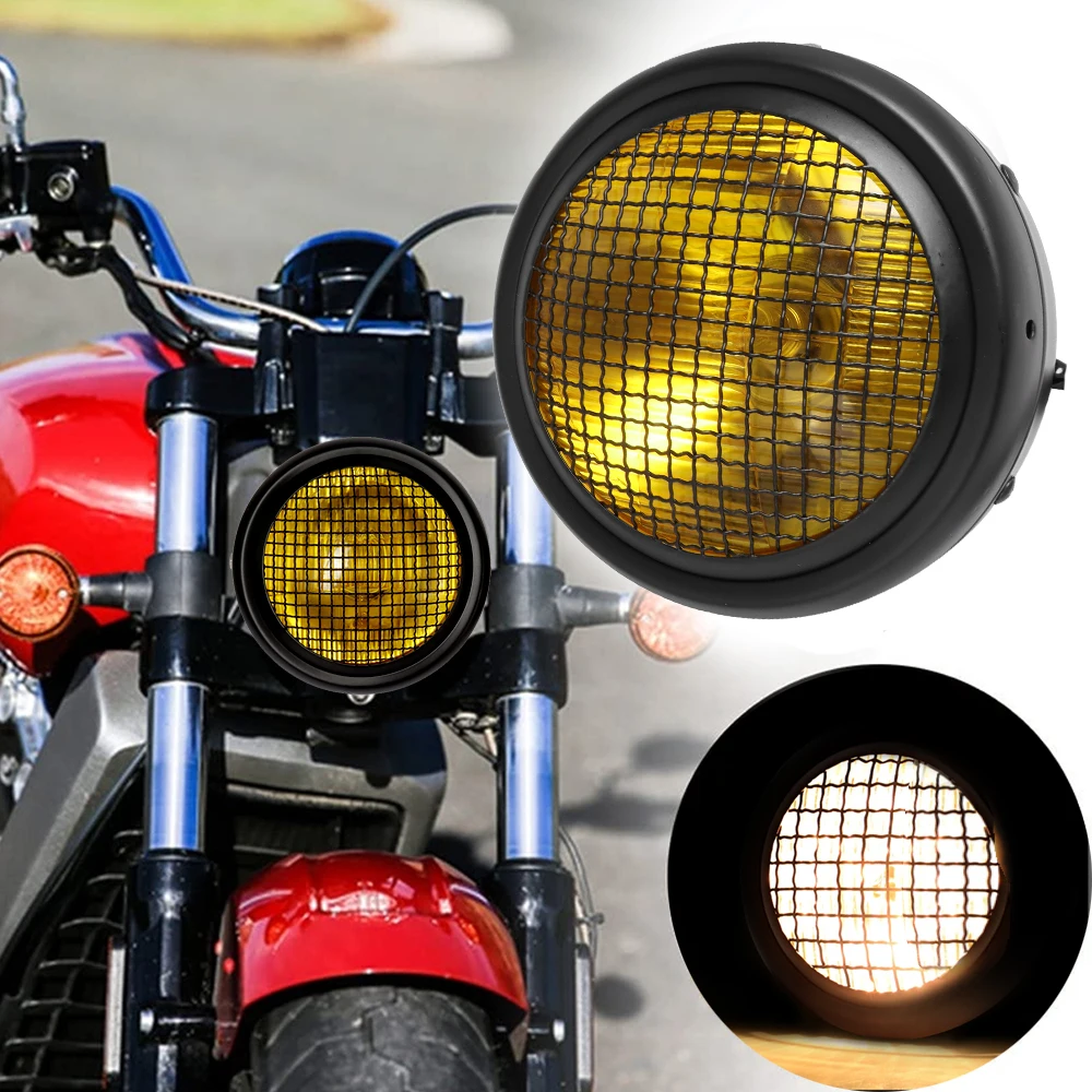 Universal-Motorcycle-Headlight-Retro-Round-Mesh-Grill-Lampshade-Moto ...