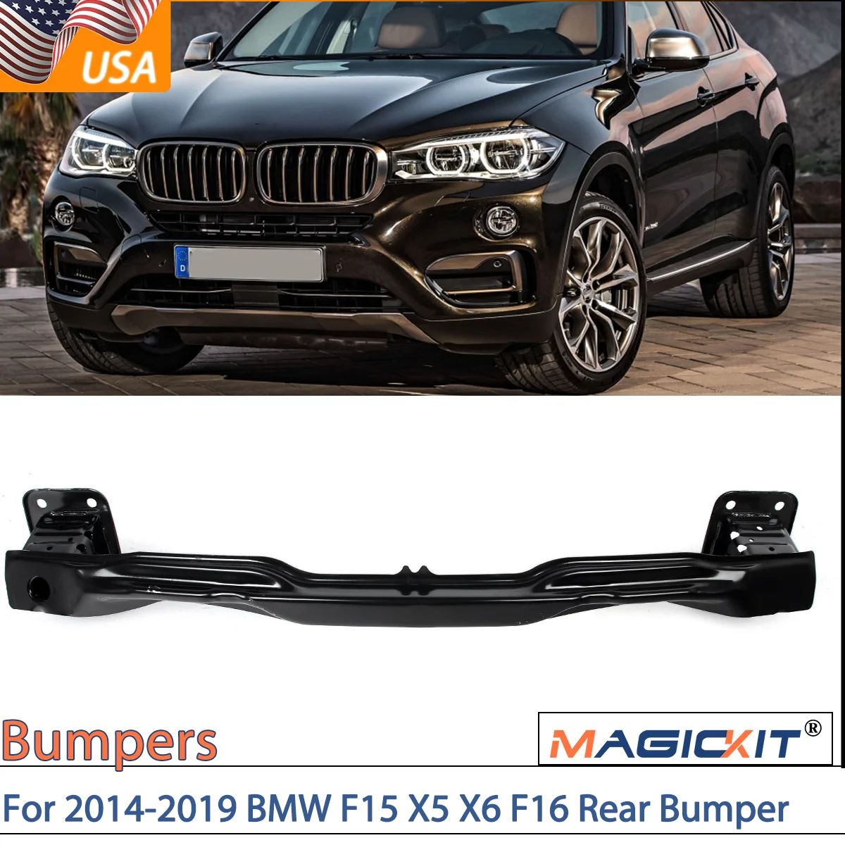 MAGICKIT For 2014-2019 BMW F15 X5 X6 F16 Rear Bumper Reinforcement ...