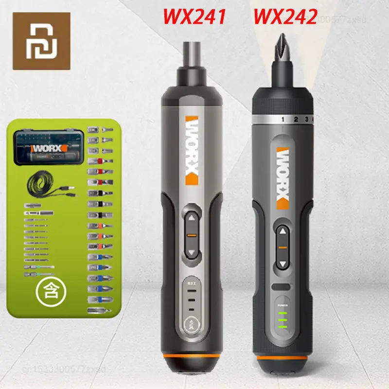 Youpin Worx 미니 전기 스크루 드라이버 세트, WX242 무선 전원 스크루 드라이버, USB 충전식 핸들 30 비트 세트, 드릴 도구, 4V