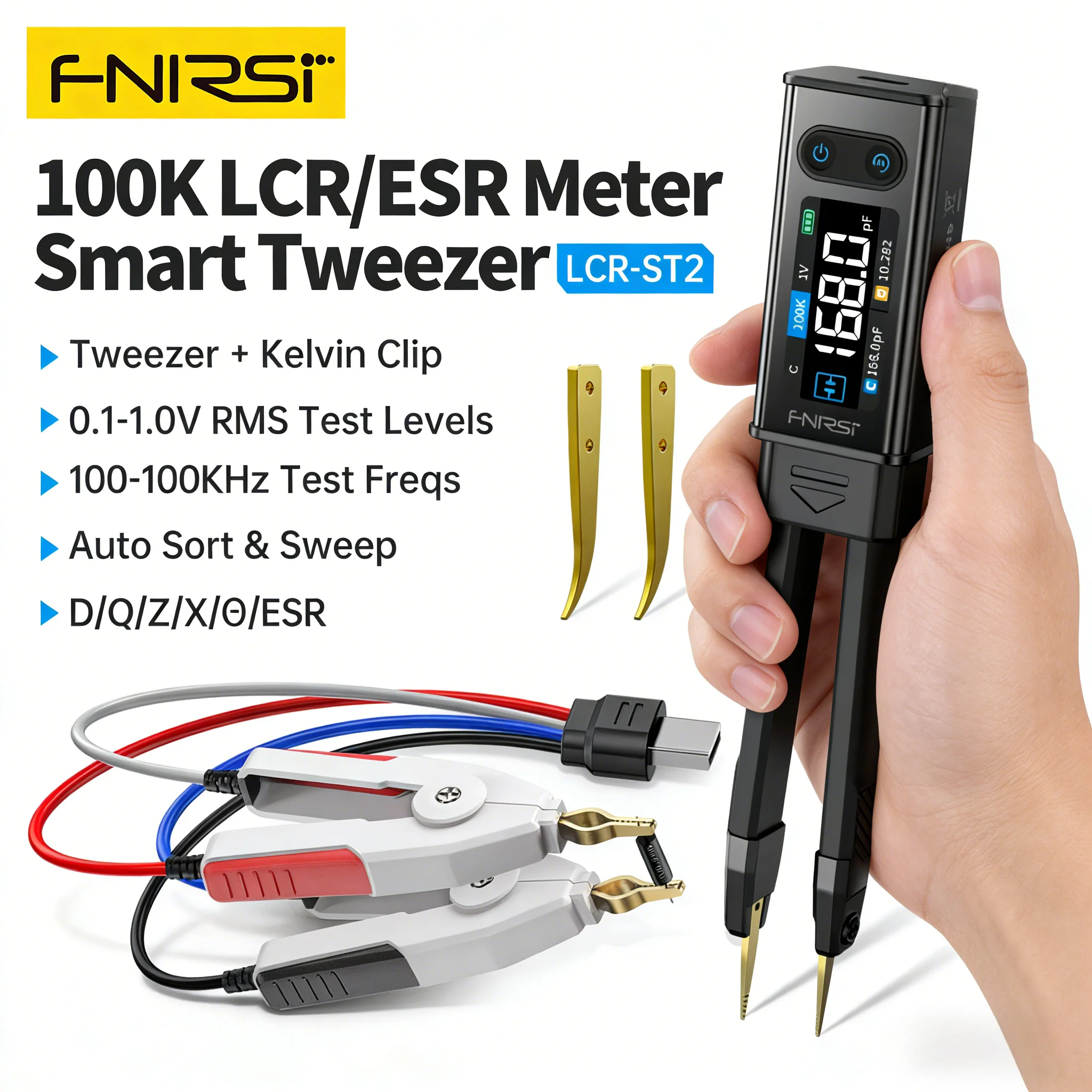 FNIRSI® LCR-ST2 2in1 Digital Tweezer Bridge LCR ESR Meter, Portable ...