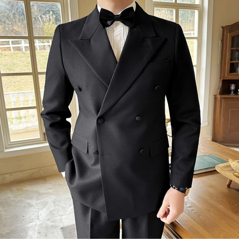 2024-BDouble-Breasted-Buckle-Suits-for-Men-Bow-Collar-Wedding-Dress ...