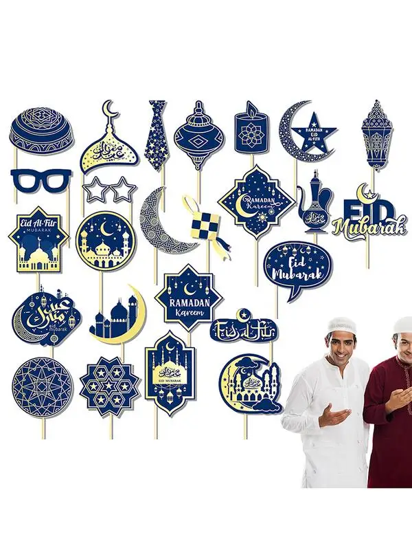 25pcs-EID-Mubarak-Handheld-photo-props-Blue-mosque-stars-moon-photo ...