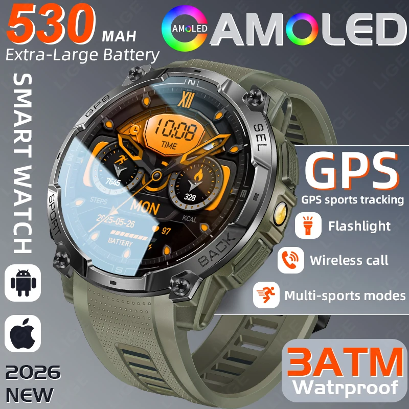 2026 New Outdoor Adventure Smartwatch Military Grade GPS Trajectory ...