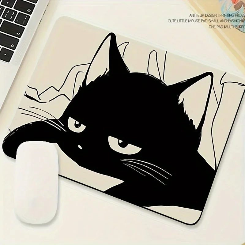 Black-Cat-Illustration-Mouse-Pad-Small-Office-Table-Mats-Computer ...