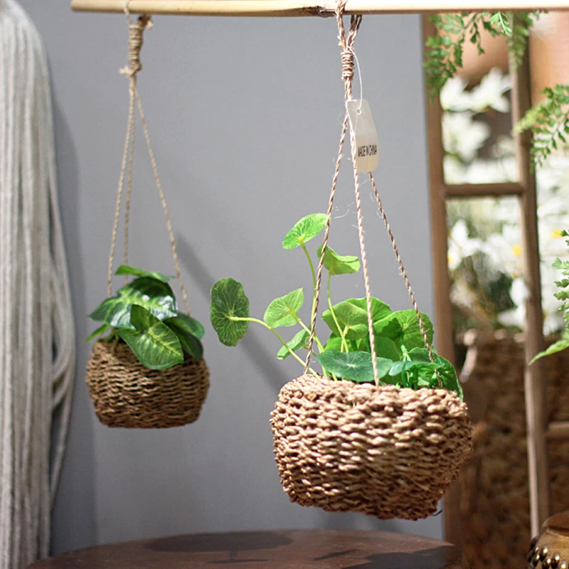 1PC-Garden-Hanging-Planter-Flowerpot-Rattan-Woven-Hanging-Basket-Flower ...