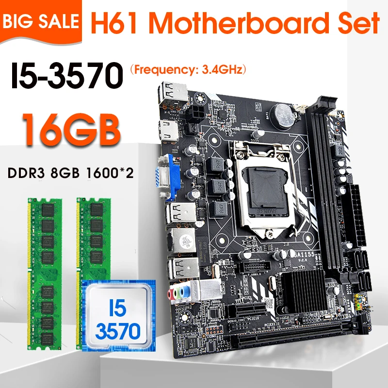 KIT scheda madre H61 LGA 1155 con processore I5 3570 e DDR3 8GB * 2 ...