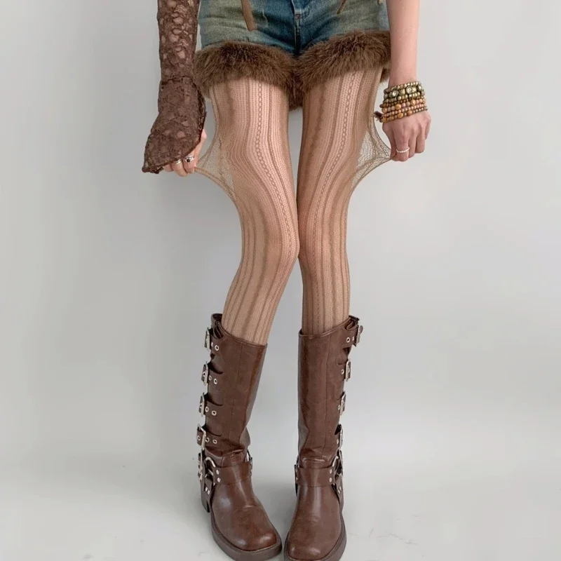 Hollowed-Out-Lace-Tights-Geometric-Striped-Patterned-Fishnet-Pantyhose ...