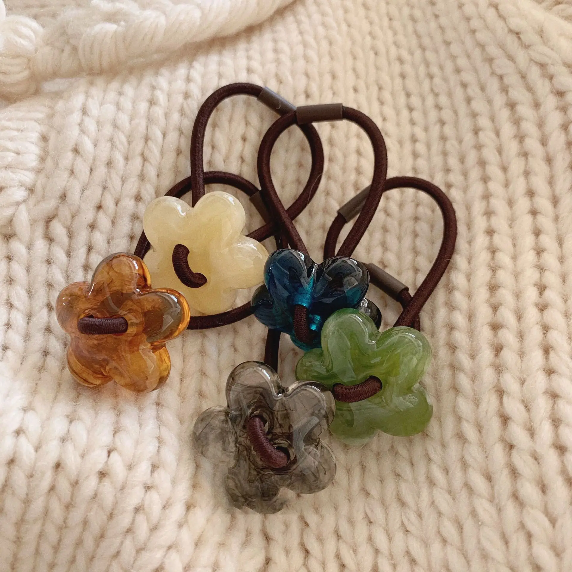 Woman-Plastic-Flower-Design-Hair-Ties-Lady-Korean-Style-Elastic ...