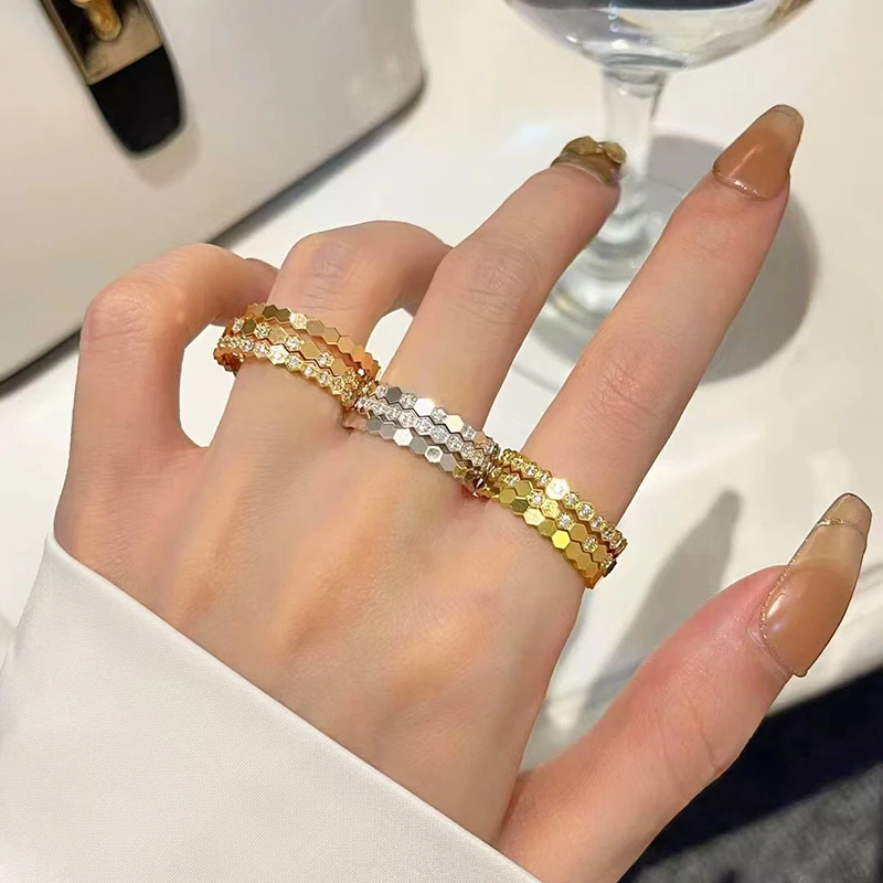 925-Sterling-Silver-Honeycomb-Ring-para-senhoras-Classic-Stacked-Ring ...