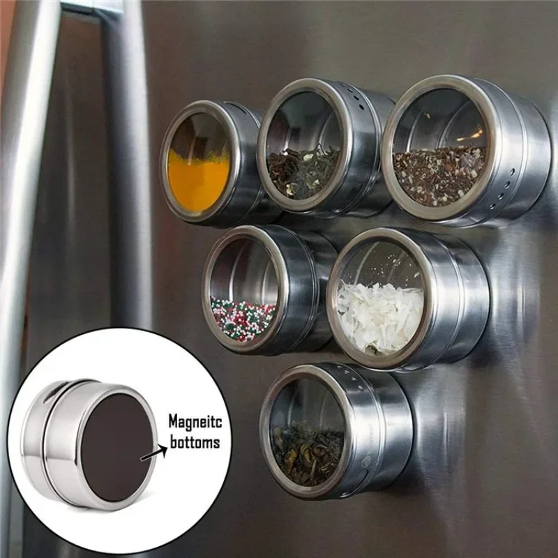 Magnetic-Spice-Jars-Wall-Mounted-Rack-Stainless-Steel-Spice-Tins-Spice ...