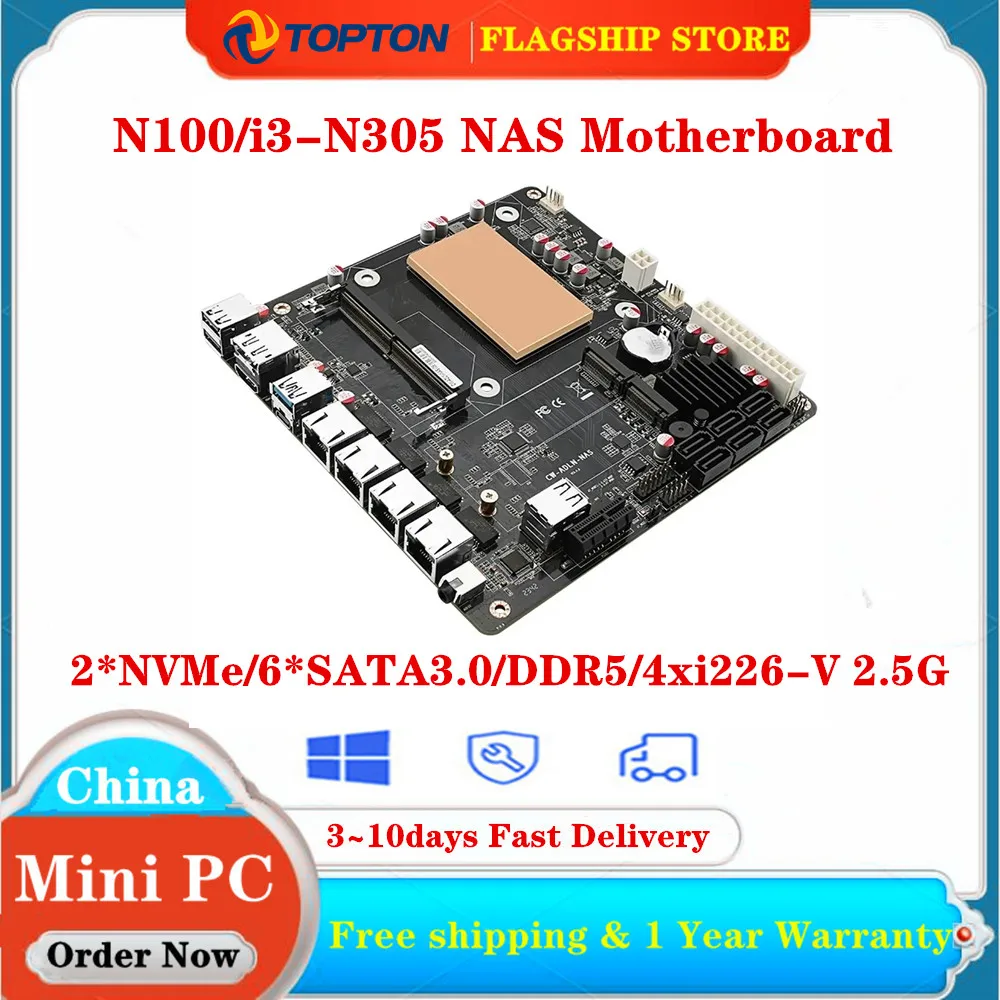 12th Gen Intel I3-N305 N100 NAS Motherboard 6-Bay 4x I226-V, 06/17/2024