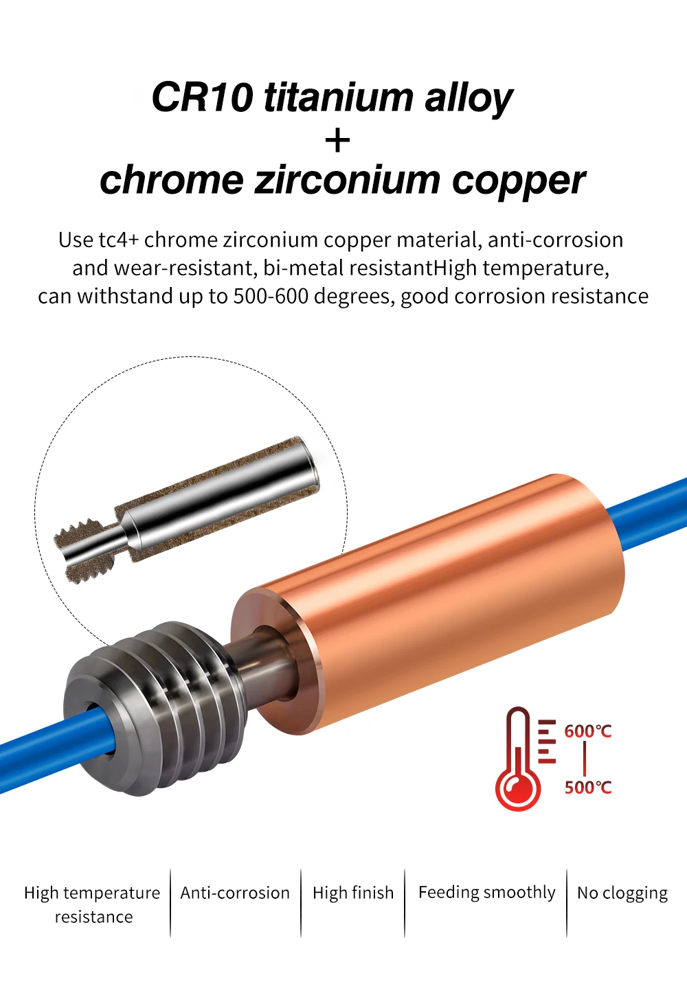 Bimetal Cr10 Heatbreak Titanium Alloy Heat Break Throat 1.75mm Copper ...